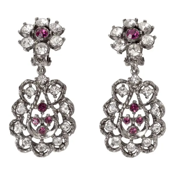 CARAMEL VINTAGE JEWELLERY Vintage Plated Precious Statet Earrings - Silver