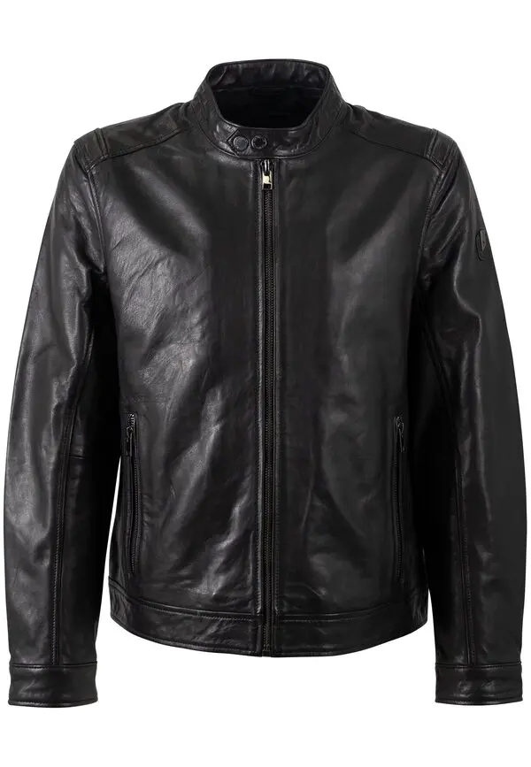 Mauritius Leather Jacket Snap Collar Occer - Black