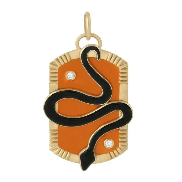 ARTISAN Gold / White / Orange Diamond Snake Enamel Pendant In 18k Yellow Gold - Gold/white/orange