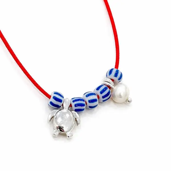 THE PHEIA Turtle Charm Cord Necklace - Silver