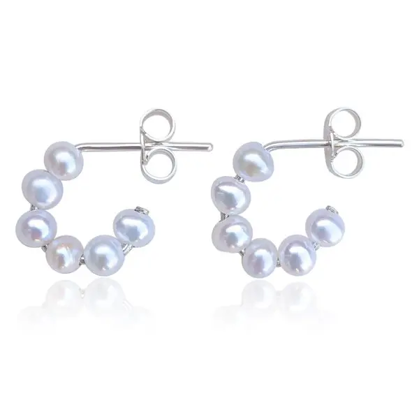 KIRI & BELLE Celia Pearl Stud Hoop Sterling Earrings - Silver