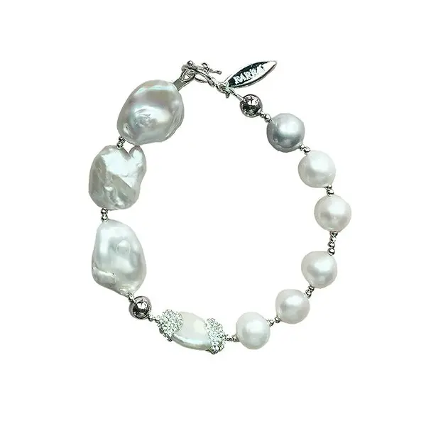 FARRA Freshwater Pearl Rhinestone Bracelet - White