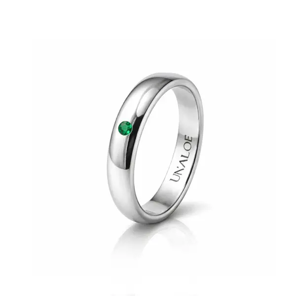 UNALOE Green / Silver Smooth Sterling Silver Band Ring With Emerald: A Symbol Of Balance And Renewal - Green/silver