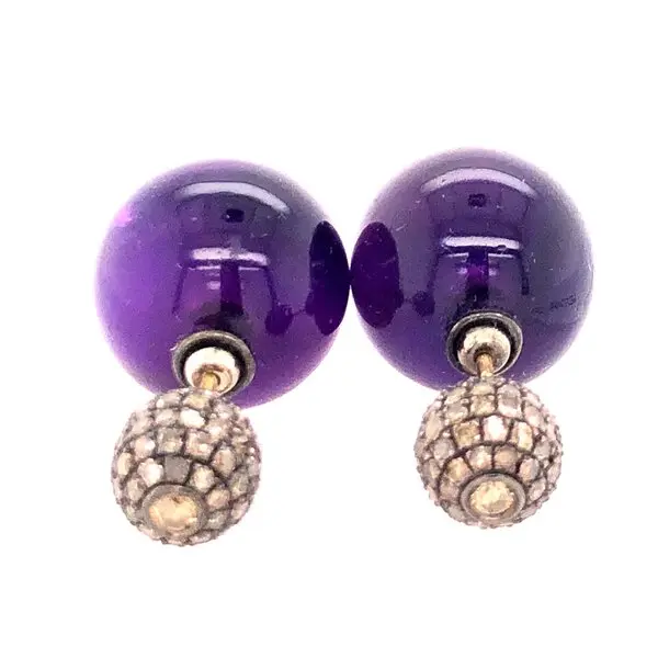 ARTISAN Amethyst & Diamond Double Ball Front-back Earrings In 14k - Gold