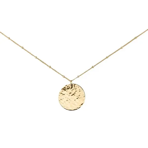 KIRI & BELLE Thea Hammered Disc Pendant Filled Necklace - Gold