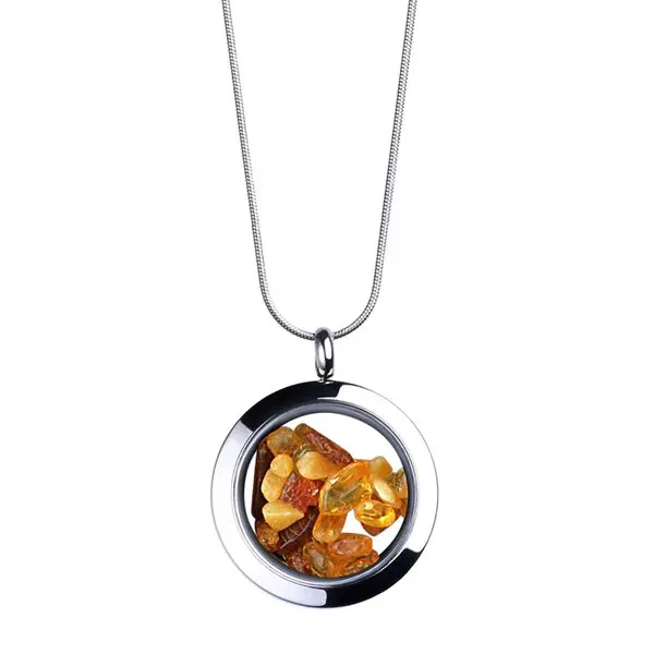 MY LITTLE NATURE Silver / Yellow Designer Jewelry Necklace With Genuine Amber Stones Birthstone Necklace - Silver/yellow