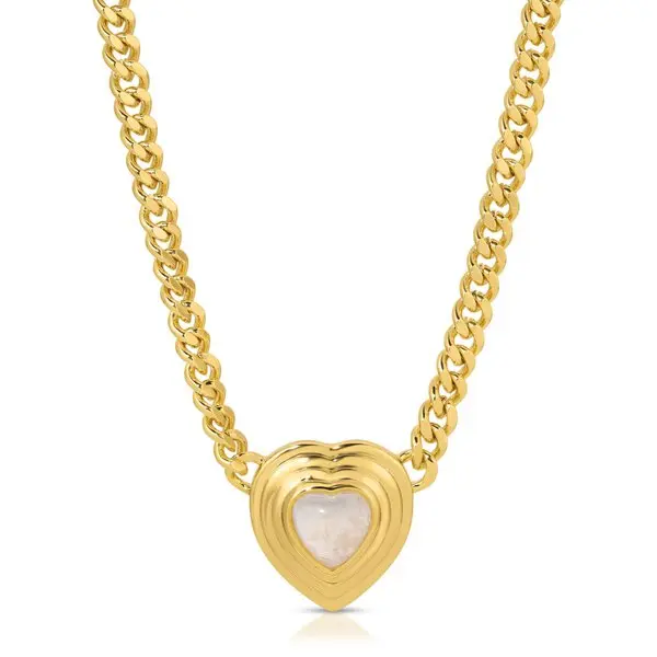 GLAMROCKS JEWELRY Heart Of Stone Curb Link Necklace Moonstone - Gold