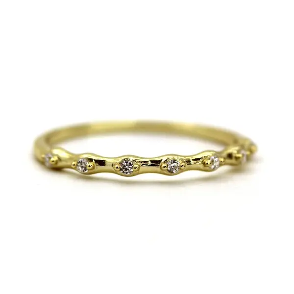 VICSTONENYC FINE JEWELRY Unique Eternity Diamond Settings Hammered Textured Yellow Ring - Gold