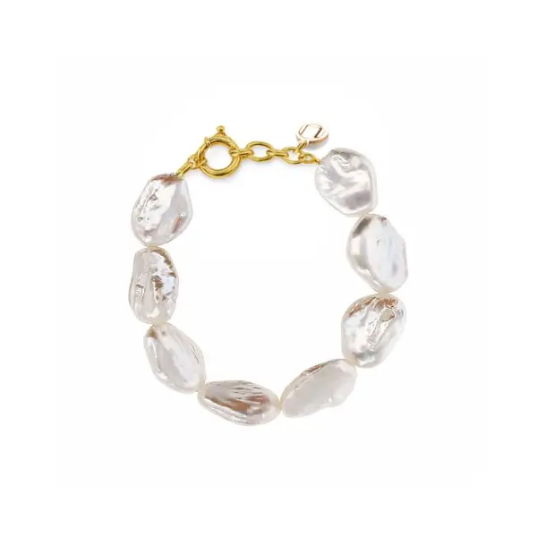 UNALOE Gold / White Gold Vermeil Baroque Pearl Bracelet – Elegant Freshwater Cultured Pearl Jewelry Lobster Clasp - Gold/white