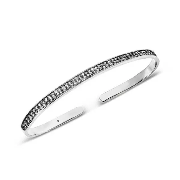 SALLY SKOUFIS Black / Silver Destiny Palm Cuff With Made Cz Diamond Stimulant In Platinum - Black/silver