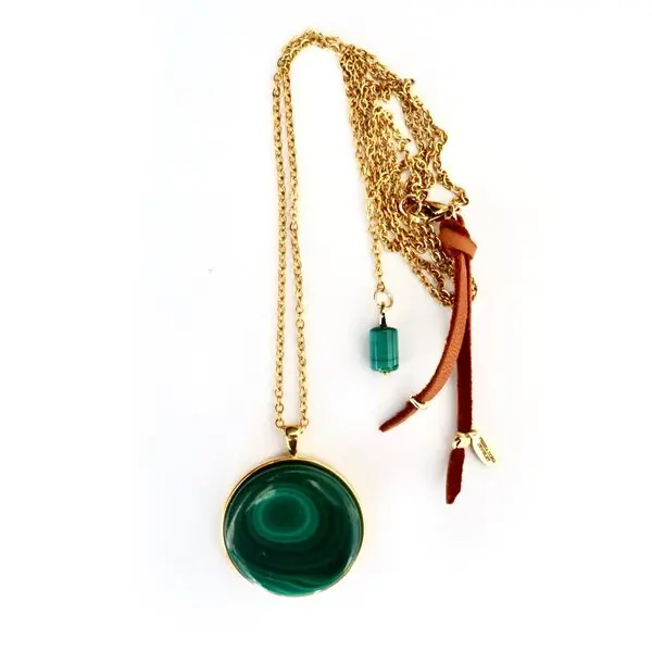 Persia Donà Jewelry Malachite Circle Pendant Necklace - Gold