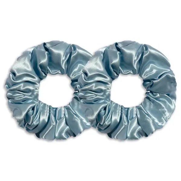 6FIFTYTWO® Blue / White Pure Mulberry Classic Silk Scrunchies Baby Blue - Blue/white