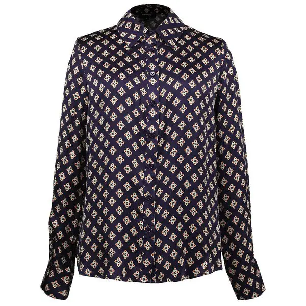 SMART AND JOY Graphic Print Satin Long Sleeves Shirt Navy - Blue