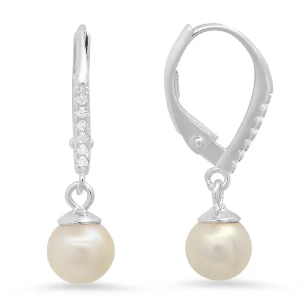 KYLIE HARPER Genuine Pearl & Diamond Cz Dangling Leverback Earrings In Sterling - Silver