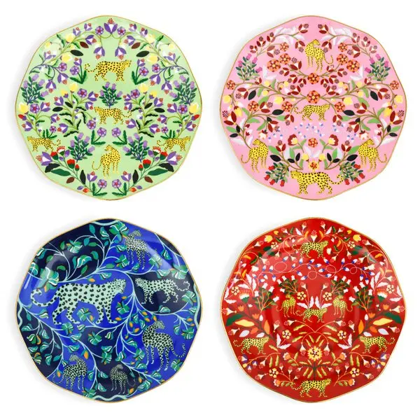 JESSIE ZHAO NEW YORK Leopards Forest Salad Plates, Set Of Four - White/yellow