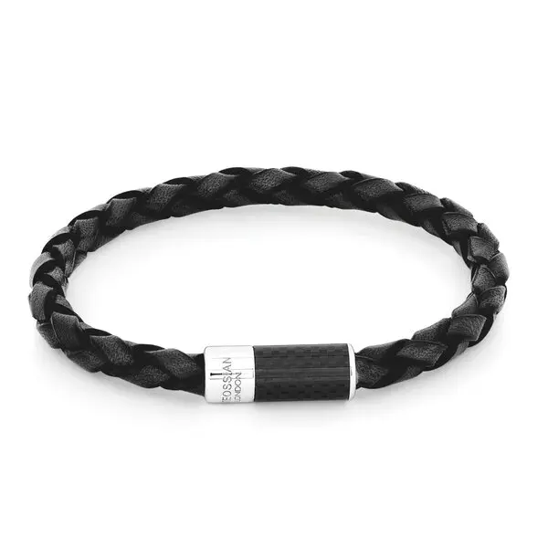 Tateossian Black / Silver Carbon Pop Bracelet With Black Leather And Black Carbon Fibre - Black/silver