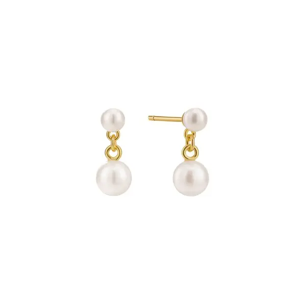 VANCHI Double Freshwater Pearl Drop Stud Earrings - Gold