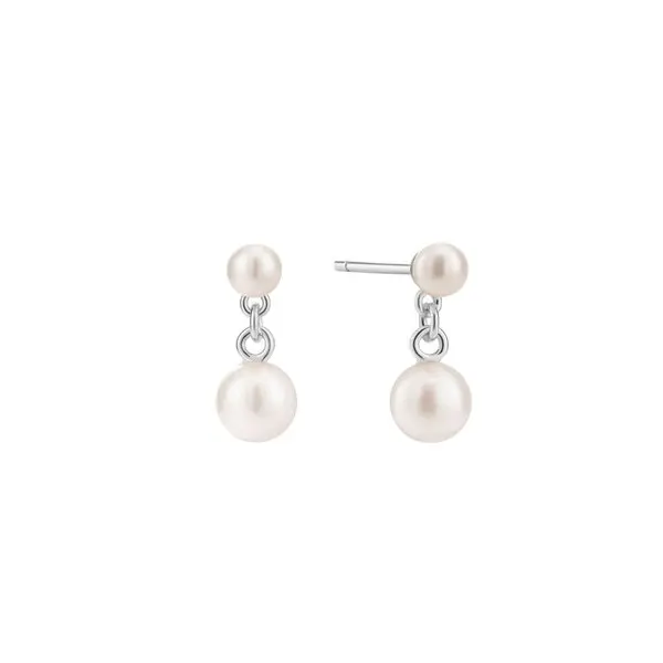 VANCHI Double Freshwater Pearl Drop Stud Earrings - Silver