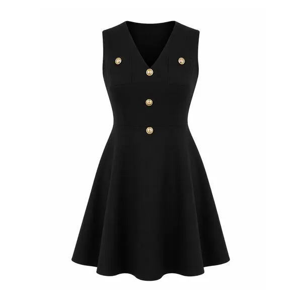 GIRL IN MIND Mika Button Up Mini Skater Dress - Black