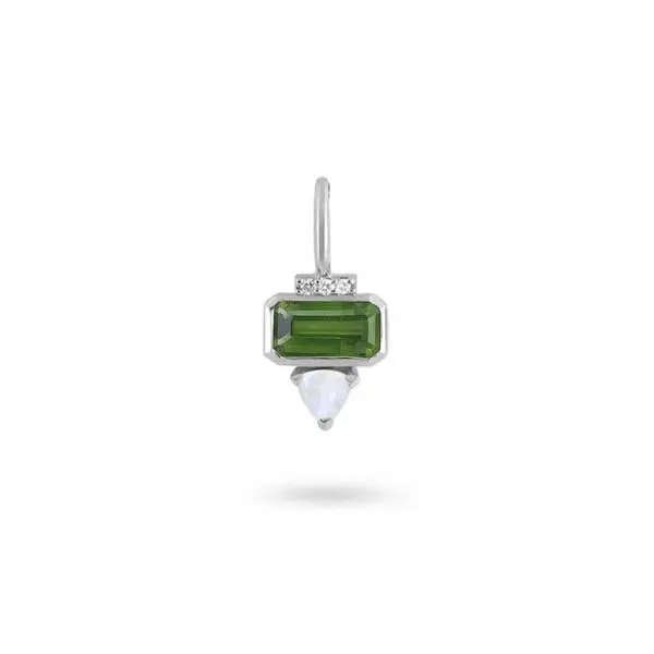 ZOHREH Green / Silver Green Tourmaline, White Sapphire & Moonstone Pendant Sterling Silver - Green/silver