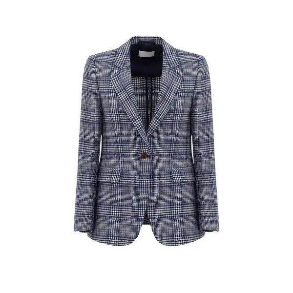GEORGETTE Deep Plaid Tailored Blazer - Blue