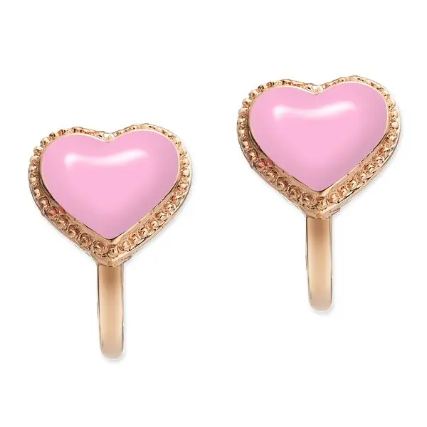 Grossé Pink Enamel Heart Clip On Earrings, Series Pop Heart - Gold