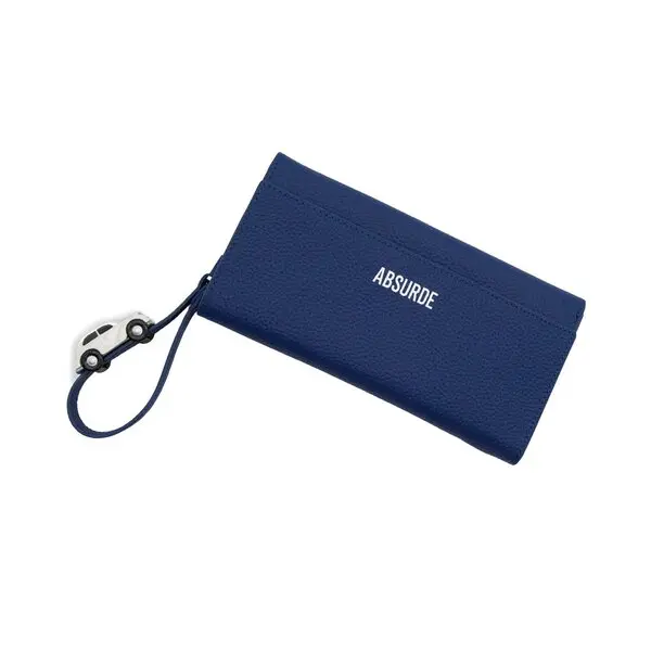 ABSURDE Parking Navy Grain Leather Bifold Wallet With White Car - Blue
