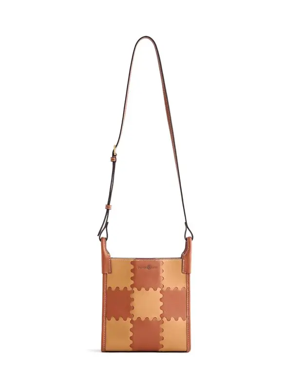 ORANGE CUBE Small Square Stitch Tote Bag & Latte - Brown