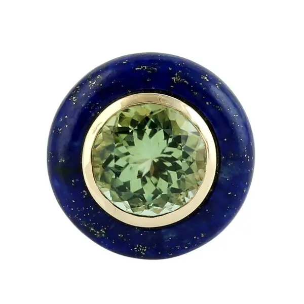 ARTISAN Green Tourmaline & Lapis Lazuli Statet Ring In 14k Yellow - Gold