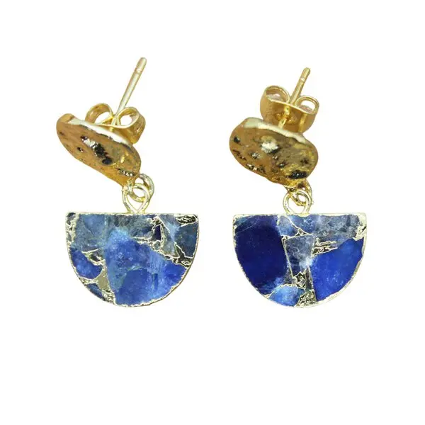 HARFI Gold / Blue Hammered Sapphire September Birthstone Earrings - Gold/blue