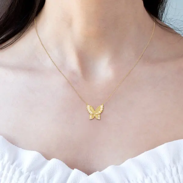 KYLIE HARPER Baguette Diamond Cz Butterfly Necklace - Gold