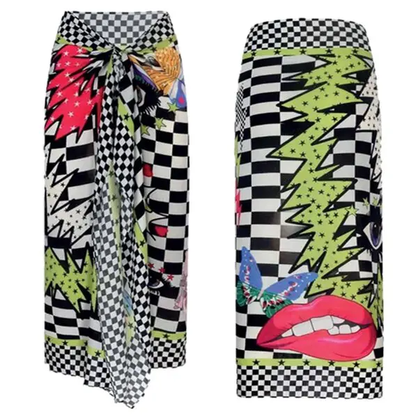 Loveist Store Black / White Scacchi Printed Sarong Pareo - Black/white