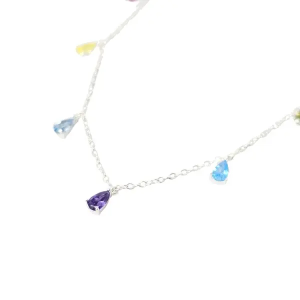 HARFI Vibrant Multi Colour Gemstone Teardrop Necklace - Silver