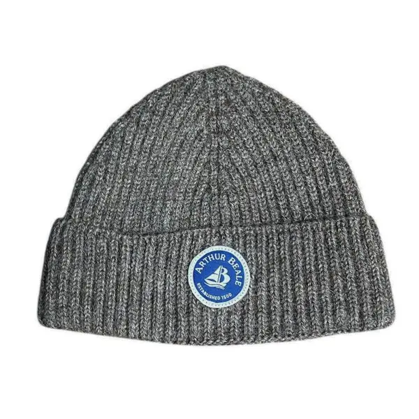 ARTHUR BEALE Neutrals Badge Beanie Hat Dark Natural - Grey