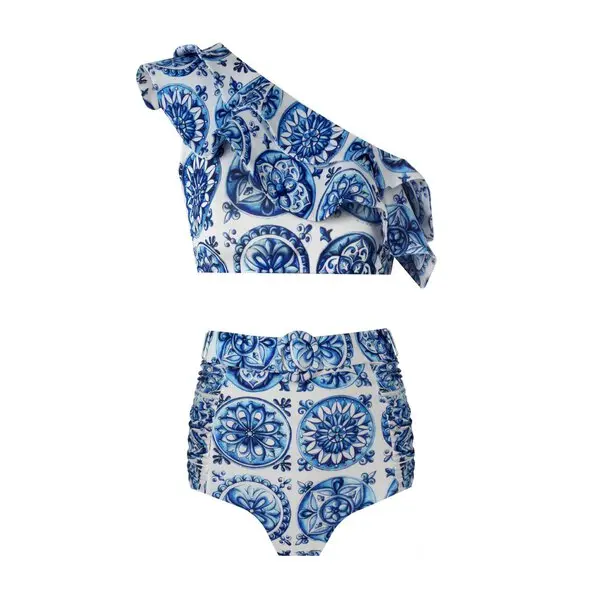 NUR KARAATA Cliantha Bleu Blanc Bikini Set - Blue
