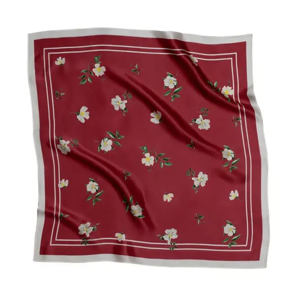 RAINSISTERS Small Floral Print Natural Silk Scarf - Red