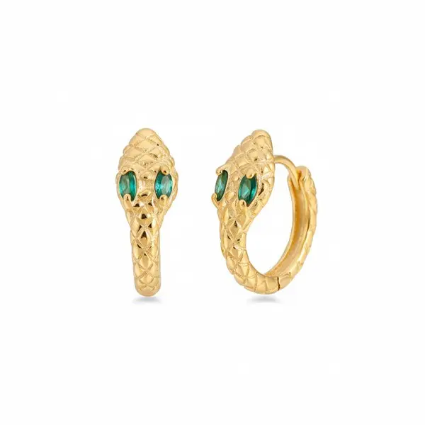 ANGEL BAROCCO Small & Dainty Snake Hoops Earrings Gold - Green