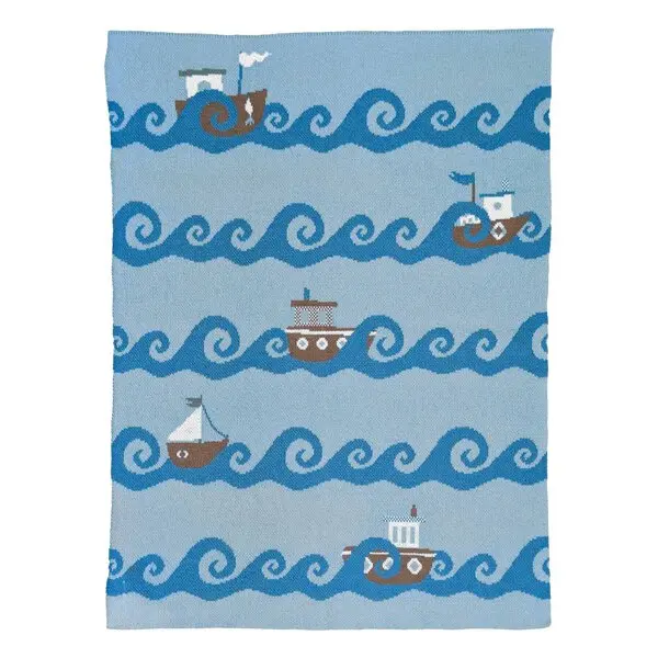 In2green Baby Cotton Knit Coastal Blanket Boats - Brown