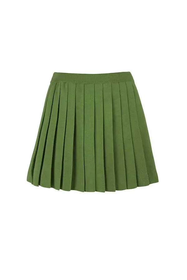 SALANIDA Piccolo Pleated 100% Merino Mini Skirt Olive - Green