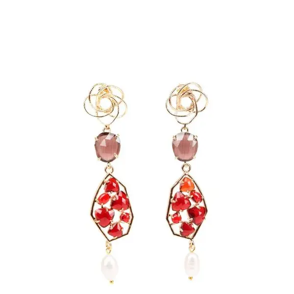 ADDICTED2 Red / Gold Giunone Chandelier Earrings Red Color - Red/gold