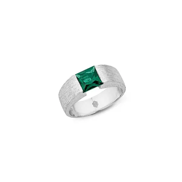SALLY SKOUFIS Silver / Green Anima Ring With Natural Emerald In Brushed Sterling Silver - Silver/green
