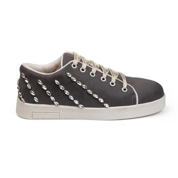 RETTROSE Ivy Luxury Suede Handmade Embellished Tennis Shoe - Grey