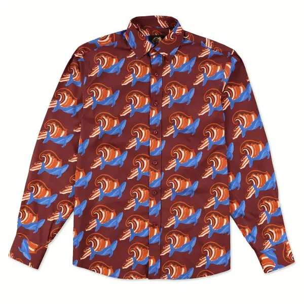 GRESHAM BLAKE Burgundy & Blue Whale Shirt - Brown