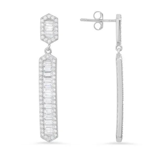 KYLIE HARPER Baguette Diamond Cz Dangling Bar Earrings In Sterling - Silver