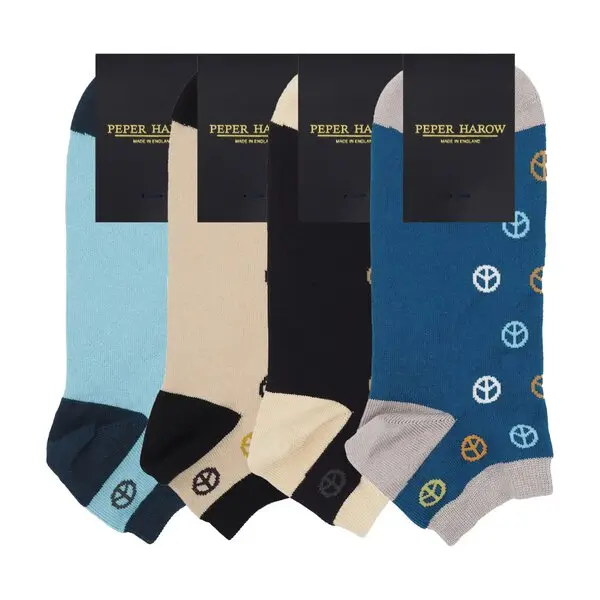 PEPER HAROW - MADE IN ENGLAND S Trainer Socks Bundle – Peace - Blue