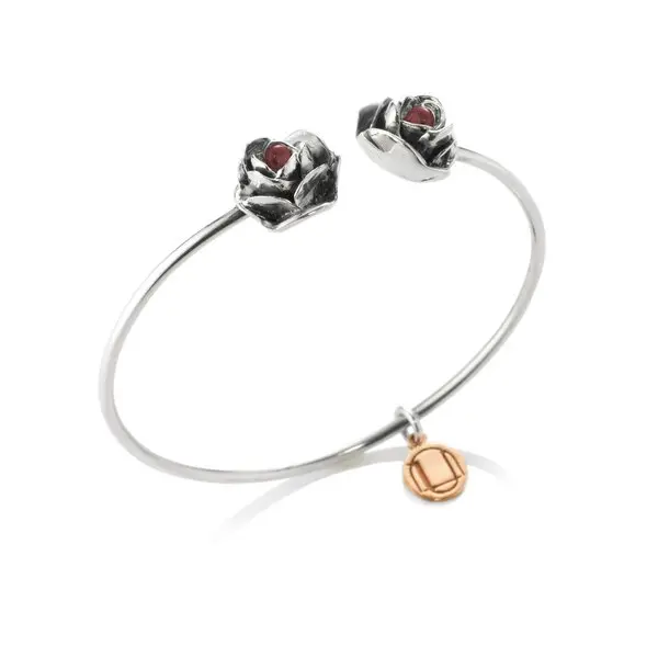UNALOE Silver / Red Sterling Silver Open Bracelet Rocks With Ruby – Handmade Italian Statet Jewelry - Silver/red
