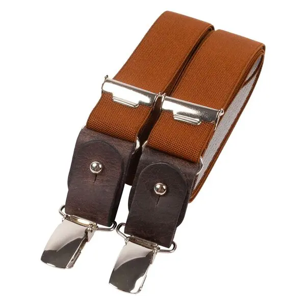 LE COLONEL Skinny Leather Clip-on Suspenders - Brown