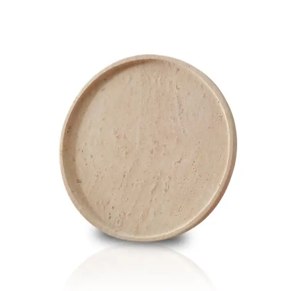 MARLETH Hand-carved Round Travertine Serving Tray - White