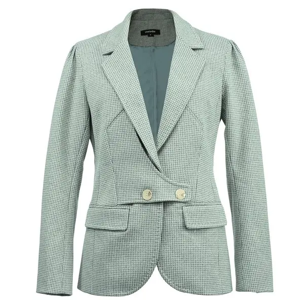 SMART AND JOY Micro Houndstooth Strap-on-side-waist Jacket - Green