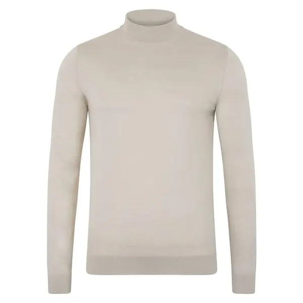 PAUL JAMES KNITWEAR Neutrals / Superfine Riccardo Merino Silk Mock Turtle Neck Jumper Pumice Stone - Brown